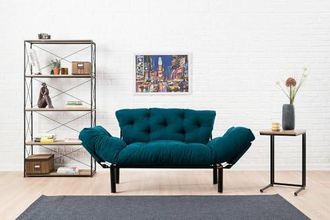 Dmora Schlafsofa 2-Sitzer Zeeusis 155x70 cm Blau mit Stauraum