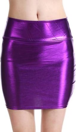 Generic Jupe crayon en cuir synth&eacute;tique pour femme - Taille haute - Extensible - Pour festival, spectacle, f&ecirc;te, tenue de danse, violet, XXL