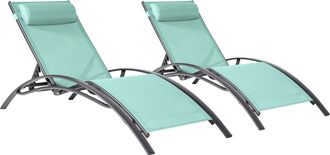 Happy Garden 2er Set Sonnenliegen Galapagos aus wassergrünem Textilene/anthrazitfarbenem Gestell. Sonnenliege für den Außenbereich mit Mehreren Positionen