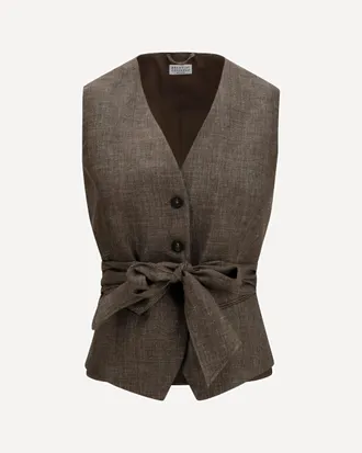 Brunello Cucinelli Belted Linen Vest Female 46