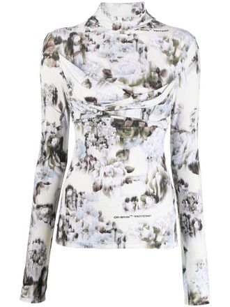 Off-white t-shirt imprim&eacute; &agrave; manches longues - Gris