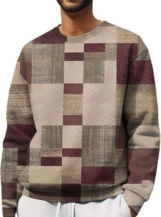 Generic Pull Homme Sans Capuche Pull Tricot&eacute; avec Col Rond Imprim&eacute; Pull Transition Imprim&eacute; T-shirt &agrave; Manches Longues Tendance Hauts Loisirs Col Rond Sweat-shi