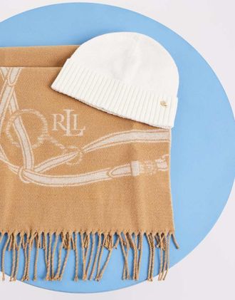 Ralph Lauren coffret cadeau chapeau et &eacute;charpe tiss&eacute;s beige-Neutre