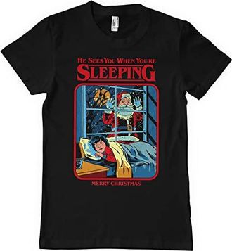 Steven Rhodes Officiellement sous Licence Santa Sees You Hommes T-Shirt (Noir), Small