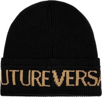 Versace Jeans Couture unisex, Accessoires, Noir, Taille: ONE Size Bonnet c&ocirc;tel&eacute; &agrave; logo intarsia