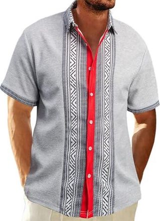 Generic Chemise Hawaienne Homme Chemises &agrave; Manches Courtes Bouton d&eacute;contract&eacute;es Fleurs Imprim&eacute;e d&eacute;t&eacute; en Lin de Plage Chemise Hommes