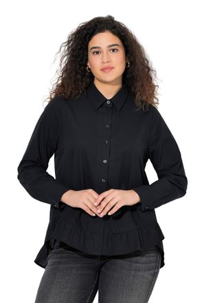Ulla Popken Damen gro&szlig;e Gr&ouml;&szlig;en &Uuml;bergr&ouml;&szlig;en Plus Size Bluse, Volantsaum, A-Linie, Hemdkragen, Langarm schwarz 46+ 842170100-46+