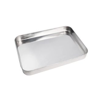 Hemoton Desserttablett Edelstahl-Tablett Pizza- Keks-Tablett Edelstahl-Teller Rechteckiger Teller Fischgericht Quadratischer Teller Handtuch Backgeschirr Edel