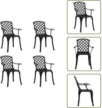 vidaXL Gartenst&uuml;hle 4 Stk. Aluminiumguss Schwarz - Gartensa&szlig;sessel - Gartenst&uuml;hle - Alurostfrei - Outdoor M&ouml;bel - Balkonm&ouml;bel