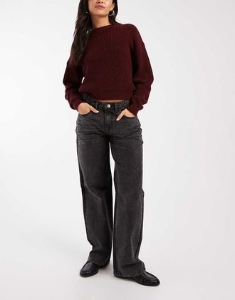 Daisy Street Relaxed-Fit-Jeans aus schwarzem Denim-Blau