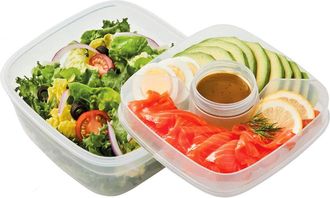 LocknLock Lock & Lock Salat-to-go Brotdose aus Kunststoff - 2er Vorratsdosenset - Salat Lunchbox mit Topping Einsatz und Dressing Behälter - 1,6 l