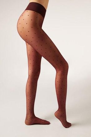 Calzedonia Transparente Strumpfhose Mit Tupfen Bordeaux