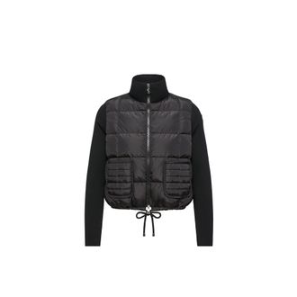 Moncler Moncler Cardigan Zipp&eacute; En Laine &Agrave; Matelassage En Carr&eacute;, Femme, Noir, Taille: Xl