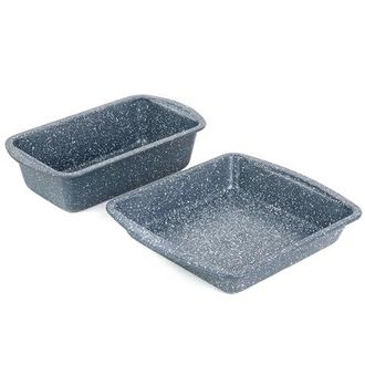 Russell Hobbs COMBO-5441 Non-Stick Loaf Tin & Square Pan Set, Carbon Steel Oven Trays Cake Tins With Handles, Easy Clean, For Baking Cakes/Bread/Brownies, Nightfall
