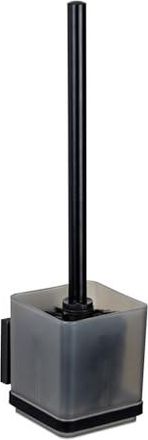 WENKO WC-Garnitur Mod. Quadro hochwertiger Kunststoff-Bürstenbehälter mit robuster Edelstahl-Halterung inklusive Toilettenbürste ohne Bohren Farbe Schwarz
