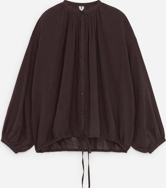 Arket Crepe-Bluse Mit Kordelzug -Braun