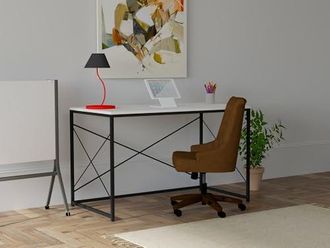 Hanah Home Modern Study Desk, White & Black, 121 x 72 x 60 cm | 100% Melamine Coated Particle Board, 18 mm Thick, Metal Frame | Elegant Hotel-Inspired Design