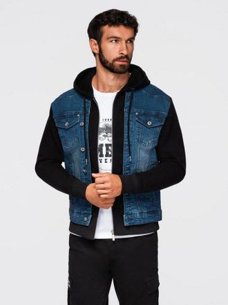 Ombre Jeansjacke Herren-Jeansjacke mit Strick&auml;rmeln und Kapuze