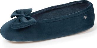 Isotoner Chaussons pantoufles Ballerines femme ultra confortables, semelle en cuir, détail grand noeud, 37/38 EU, bleu canard