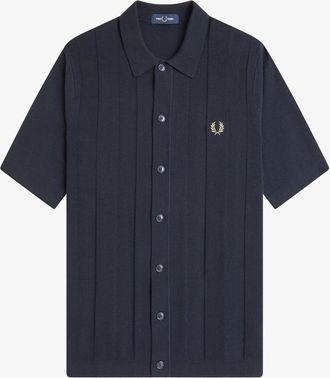 Fred Perry Feinstrick-Poloshirt mit Schattenstreifen und Knopfleiste in