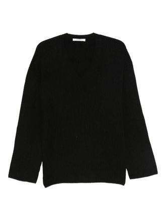 6397 Gerippter Pullover mit V-Ausschnitt - Schwarz