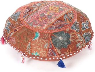 Generic MAM Treasures Patchwork-Kissenbezug, rund, bunt, dekorativer Bodenkissenbezug, Meditationskissen, Sitzüberwurf, Bohemian-Akzent, Boho-Bezug, indischer