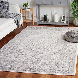 Safavieh Traditionell Teppich für Wohnzimmer, Esszimmer, Schlafzimmer - Adirondack Collection, Kurzer Flor, Elfenbein und Silber, 155 X 229 cm
