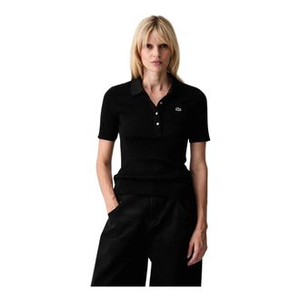 Lacoste Pointelle Strick Poloshirt - - Tops - Damen - Schwarzk - M