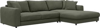 Studio Copenhagen home24 Ecksofa mit Longchair Gr&uuml;n/Graugr&uuml;n Webstoff Saia 286cm Longchair davorstehend rechts Modern