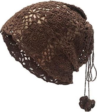 ZLYC Bonnet Souple en Coton pour Femme - Fait à la Main - Motif Floral, Queue de Cheval Marron, Taille Unique
