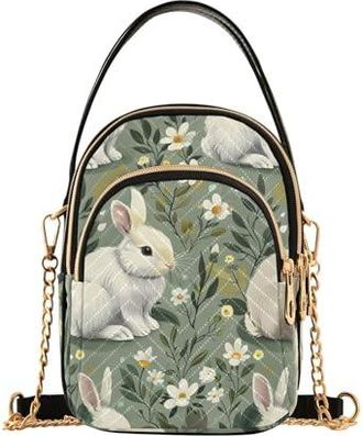 Mnsruu Sac à bandoulière pour femme - Lapin de Pâques - Motif feuille de lapin blanc - Petit sac à bandoulière avec sangle réglable