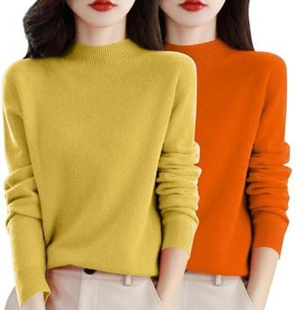 Generic Pull pour femme - Pull ample doux et confortable - &Eacute;lastique &agrave; manches longues - Couleur unie - Col roul&eacute; - Pour lautomne et lhiver 2025, Orange, XXL