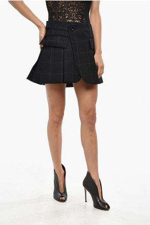 sacai Windowpane Patterned Wool Blend Pleated Miniskirt size S