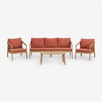 Sklum Gartenset mit 3-Sitzer-Sofa, 2 Sesseln und Couchtisch aus Akazienholz und geflochtenem Seil Kaela Helles Akazienbraun - Sklum