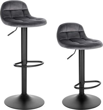 Woltu Woltu - Lot de 2 Tabouret de Bar en Velours, Hauteur Réglable 62- 83cm, Pivotant à 360°, Gris Foncé