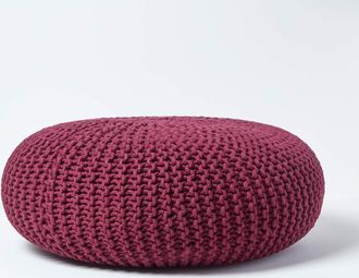 Homescapes Pouf Strickpouf rundes Bodenkissen, Sitzpouf 70 x 23 cm, gepolsterter Sitzhocker, Sitzpuff/Puff mit grob gestricktem Bezug aus 100% Baumwolle, Strickp