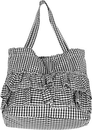 Hemoton Sac Fourre-tout Toile &agrave; Carreaux pour Femme Grand Sac de Travail et Plage avec Volants D&eacute;coratifs R&eacute;utilisable pour Courses et Voyages Noir &Eacute;l&eacute;gant