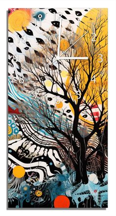 Wallario Design-Wanduhr, Acrylglasuhr Größe 30 x 60 cm, weiße Zeiger, Motiv Abstrakter Sonnenaufgang