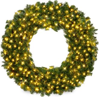 Best Choice Products K&uuml;nstlicher, beleuchteter Weihnachtskranz, Weihnachtsdekoration, mit 300 LED-Lichtern, 930 PVC-Spitzen, 152,4 cm