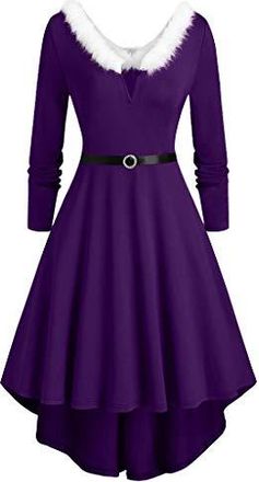 Generic Robe longue et asym&eacute;trique &agrave; manches longues pour femmes, motif patchwork de No&euml;l, 2026, violet, 5XL