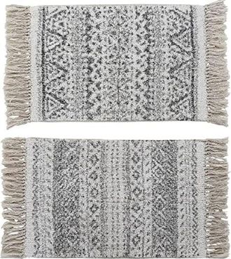 DKD Home Decor Badematte, Weiß und Grau, aus Baumwolle (2 Stück) (60 x 40 x 1 cm)