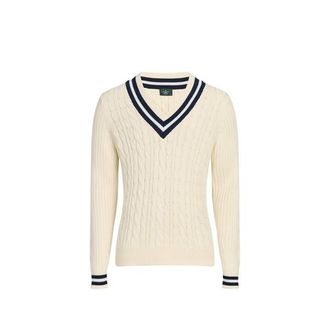 Hackett Pull col V en maille tress&eacute;e