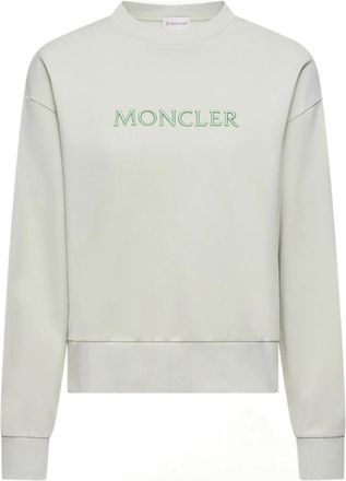 Moncler Femme, Sweatshirts et sweats &agrave; capuche, Vert, Taille: 40 FR SweaT-shirt en coton avec logo brod&eacute;