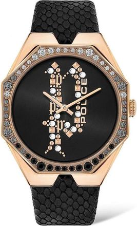 Police Schwarze Leder Quarz Analoguhr - - Accessories - Damen - Schwarzk - ONE SIZE