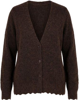 Ulla Popken Strickjacke Strickjacke Ajour-B&uuml;ndchen V-Ausschnitt Langarm