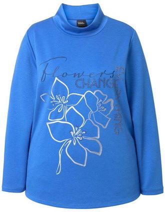 Ulla Popken Sweatshirt Sweatshirt Bl&uuml;ten Ziersteine Stehkragen Langarm