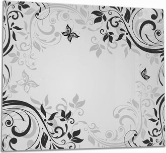 Wallario Herdabdeckplatte/Spritzschutz aus Glas, 1-teilig, 60x52cm, f&uuml;r Ceran- und Induktionsherde, Schn&ouml;rkelmuster mit Schmetterlingen