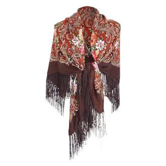 Generic Poncho Femme Hiver Chaud Chale Femme Hiver Chaud Cape Femme Pour la ville Carr&eacute; 130X130 Cm Imprim&eacute; Ethnique Pompons Extra Large Automne-Printemps