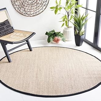Safavieh Naturfaser Teppich für Wohnzimmer, Esszimmer, Schlafzimmer - Natural Fiber Collection, Kurzer Flor, Natürlich und Schwarz, 183 x 183 cm