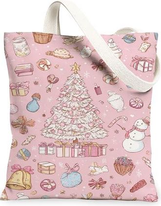 Generic Sacs fourre-tout en toile de p&ecirc;che de No&euml;l, sacs &agrave; provisions r&eacute;utilisables, mignons vintage lavables en toile pour T, p&ecirc;che, 13x15 Inch